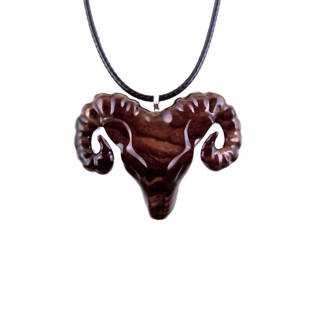 Ram Head Pendant Necklace, Hand Carved Wooden Sheep Jewelry, One-of-a ...