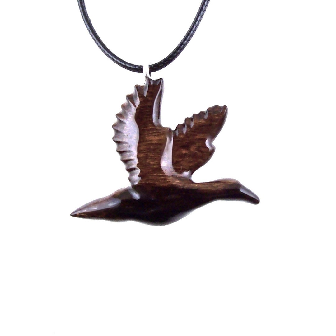 Duck Necklace, Hand Carved Wooden Duck Pendant, Wood Mallard Necklace ...