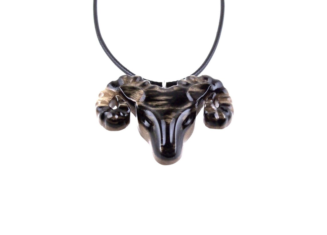 Ram Necklace Hand Carved Wooden Ram Head Pendant Mens Wood - Etsy