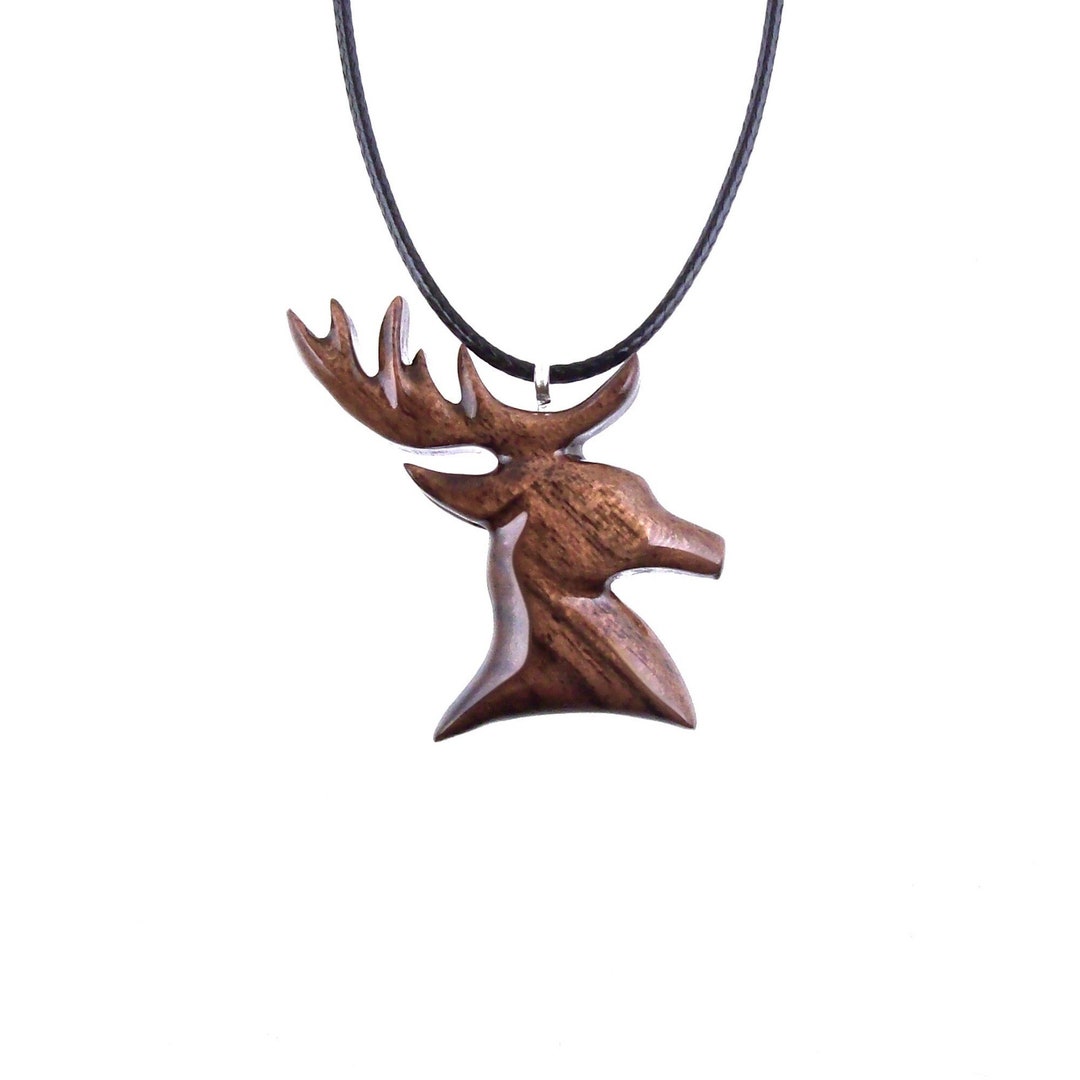 Stag Necklace Hand Carved Wooden Deer Head Pendant Buck - Etsy