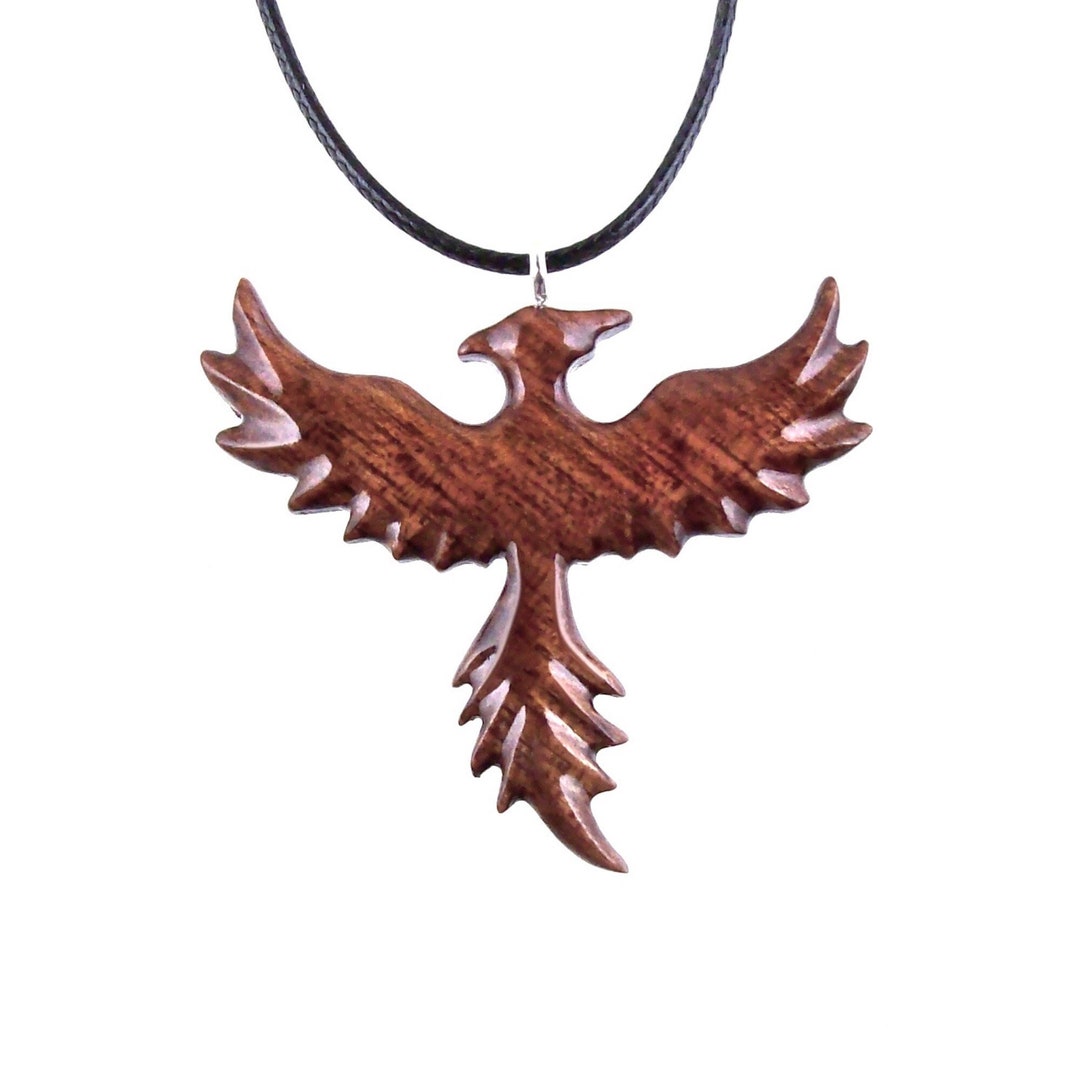 Rising Phoenix Necklace, Hand Carved Wooden Firebird Pendant, Handmade ...