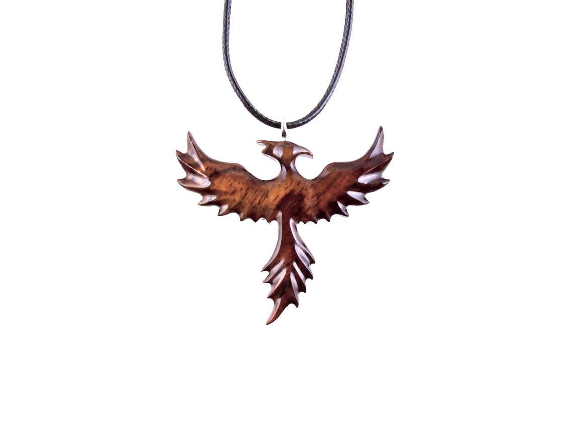 Hand Carved Phoenix Necklace Wooden Rising Phoenix Pendant | Etsy