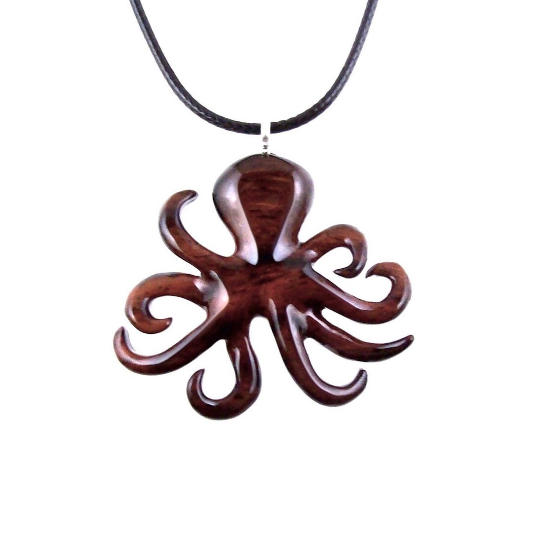 Octopus Necklace Hand Carved Wooden Octopus Pendant Squid - Etsy
