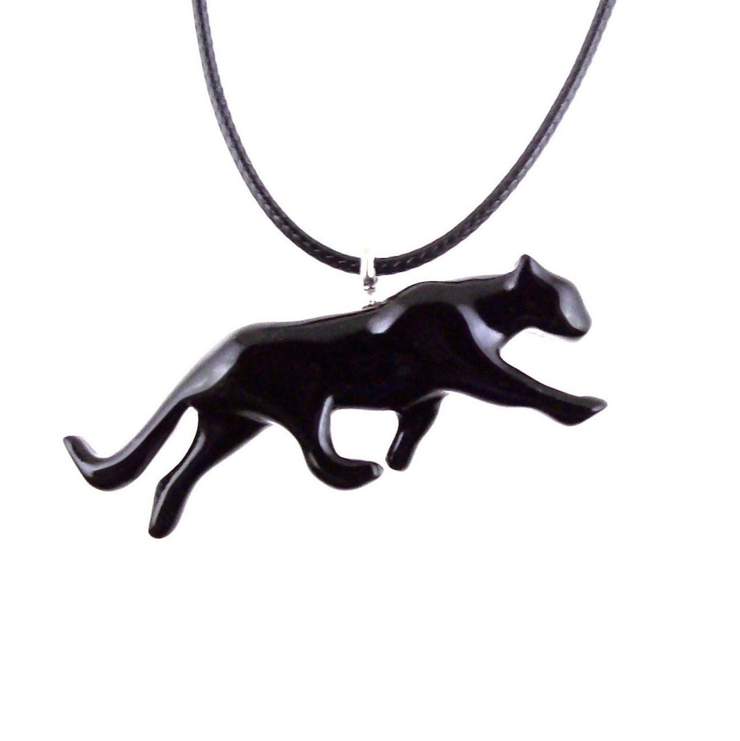 Black Jaguar Panther Necklace, Hand Carved Wooden Panther Pendant ...