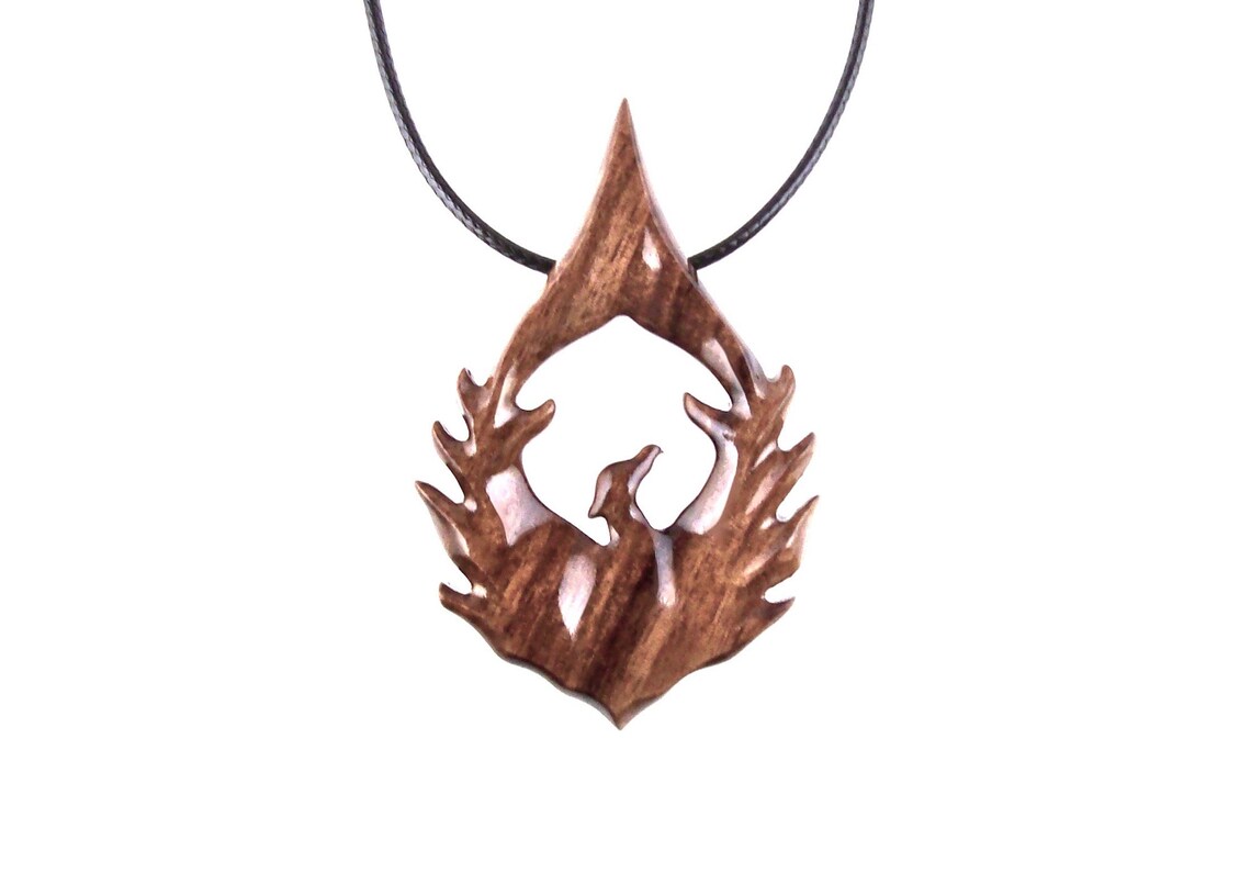 Wooden Phoenix Necklace Hand Carved Phoenix Rising Pendant - Etsy