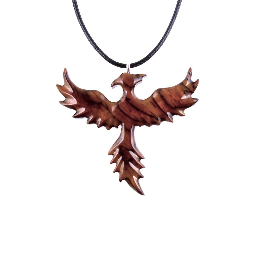 Hand Carved Phoenix Necklace Wooden Rising Phoenix Pendant - Etsy