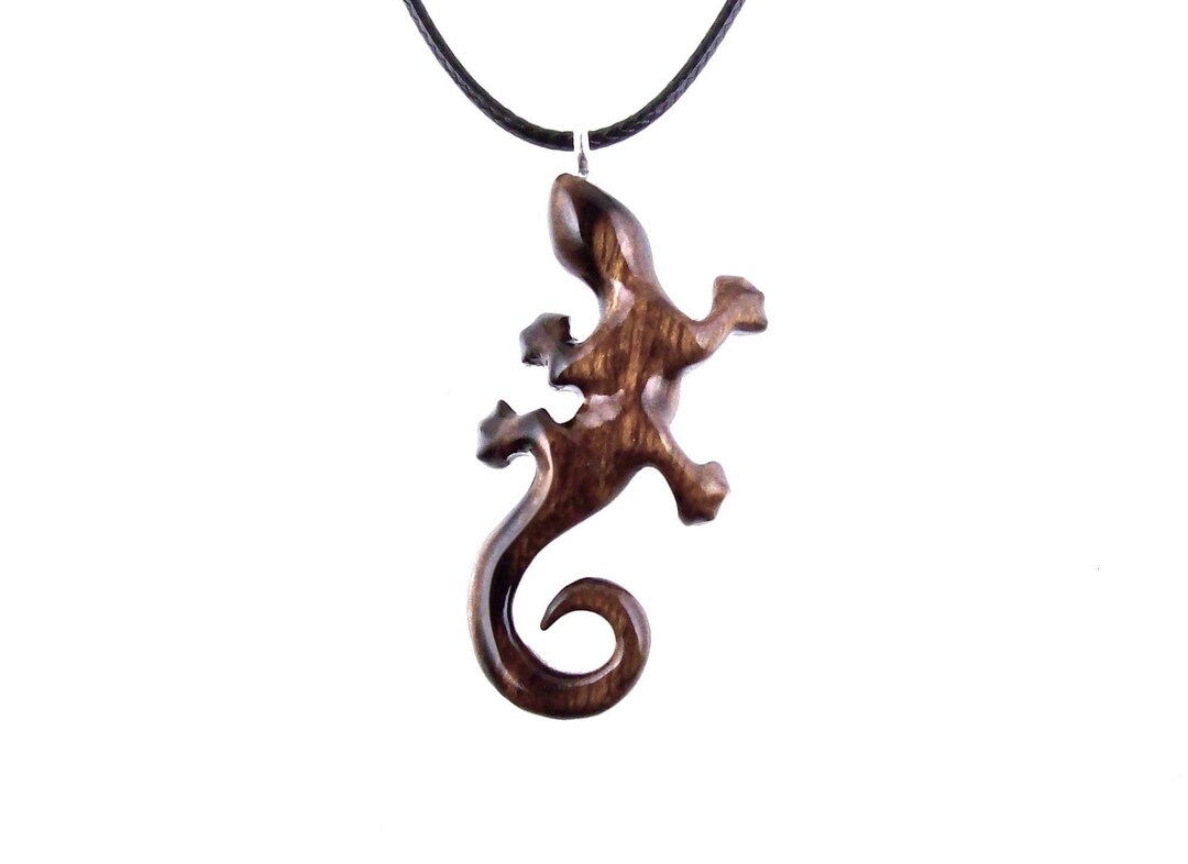 Gecko Pendant Wooden Lizard Necklace Hand Carved Wood - Etsy