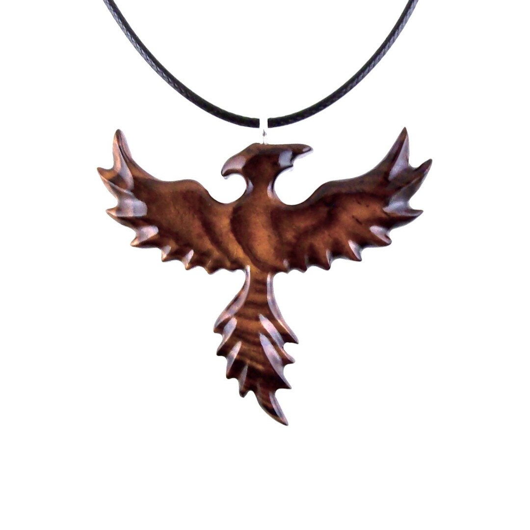 Hand Carved Phoenix Necklace, Wooden Rising Phoenix Pendant for Men or ...