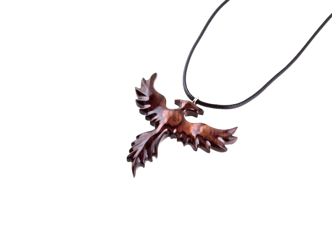 Hand Carved Phoenix Necklace Wooden Rising Phoenix Pendant | Etsy