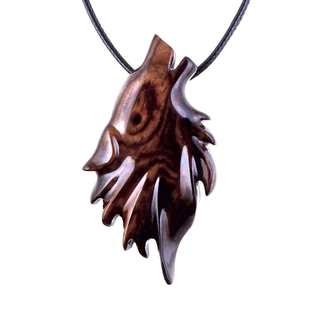 Wolf Pendant, Wooden Wolf Necklace, Hand Carved Wood Spirit Animal ...