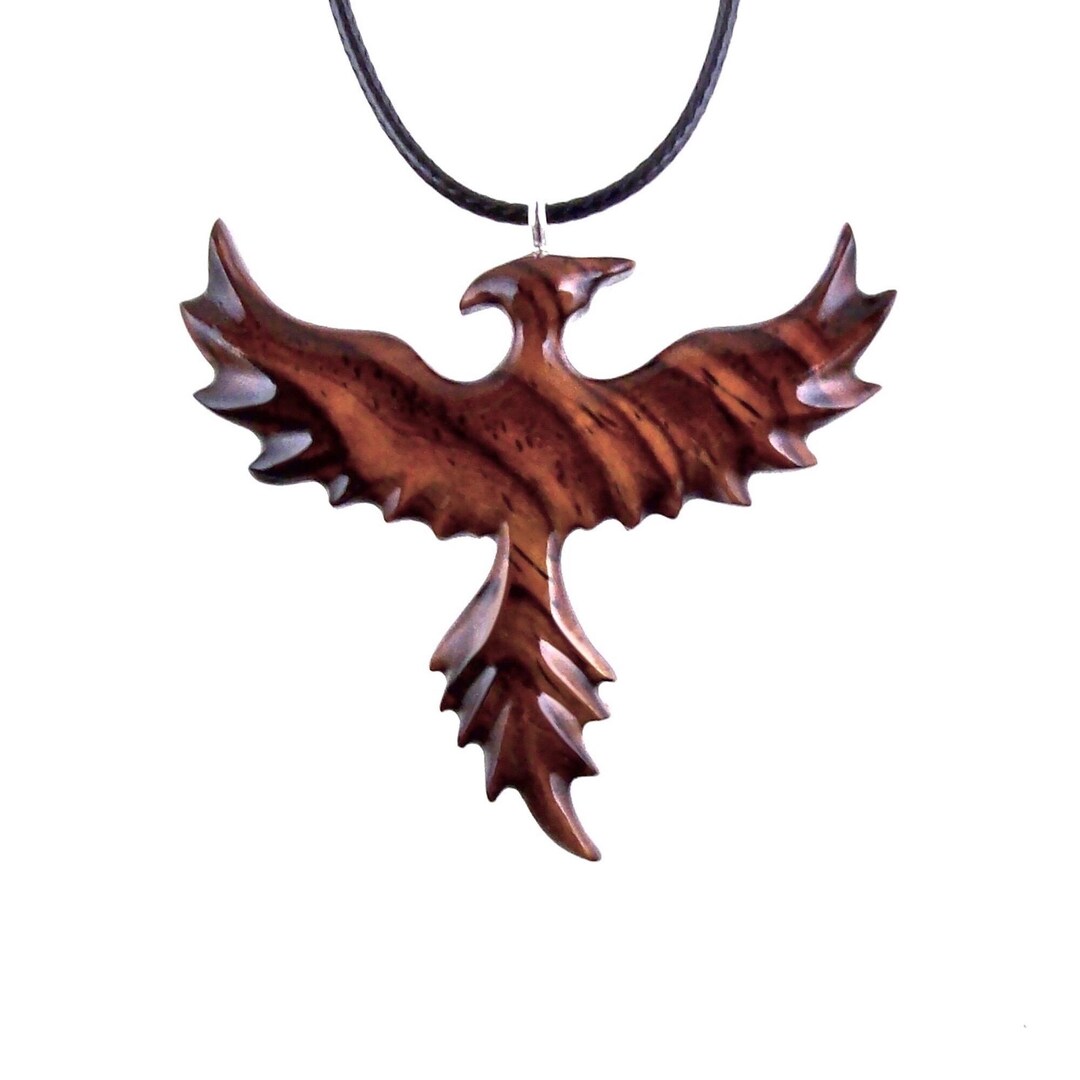 Hand Carved Phoenix Necklace, Wooden Rising Phoenix Pendant for Men or ...