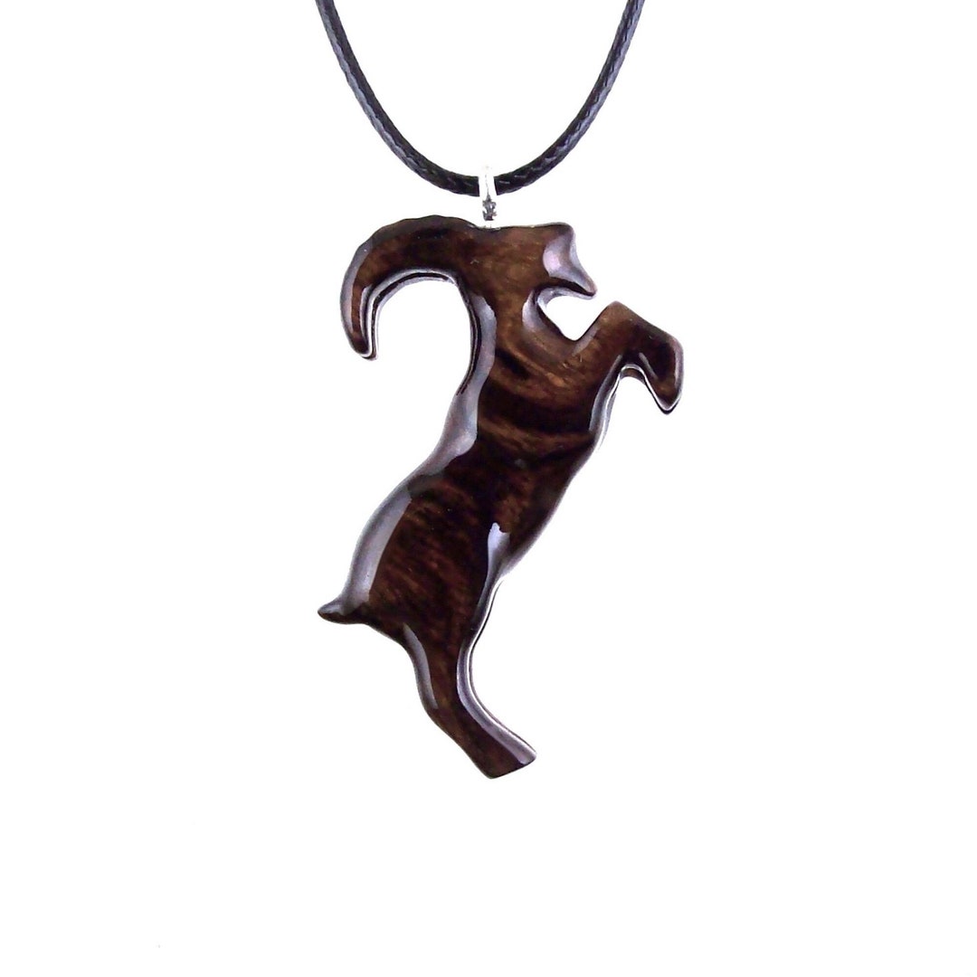 Mountain Goat Pendant, Hand Carved Goat Necklace, Wooden Buck Necklace ...