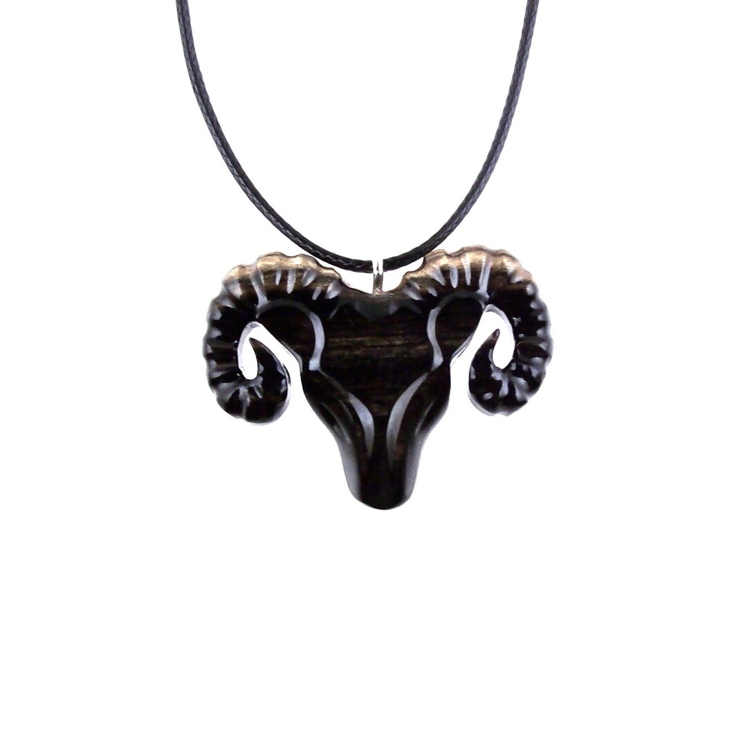 Ram Necklace, Hand Carved Wooden Ram Head Pendant, Mens Wood Necklace ...