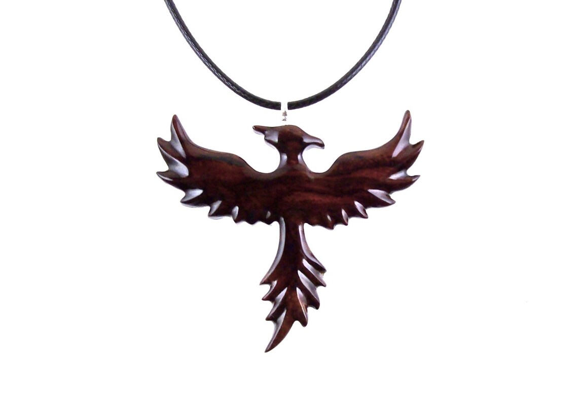 Hand Carved Phoenix Necklace Wooden Rising Phoenix Pendant - Etsy