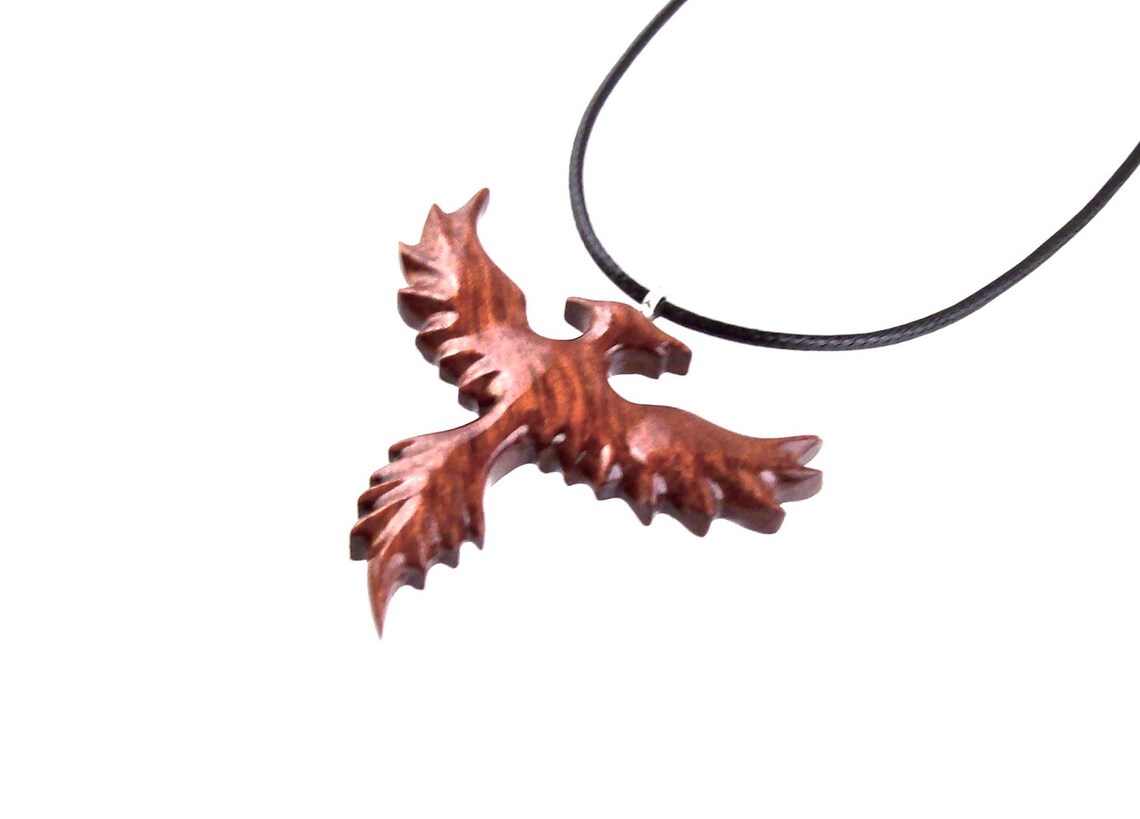 Rising Phoenix Necklace Hand Carved Wooden Phoenix Pendant - Etsy