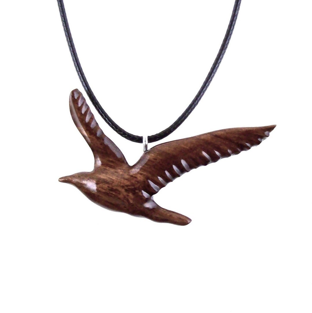 Hand Carved Wooden Bird Pendant, Seagull Necklace, Wood Jewelry, One of ...