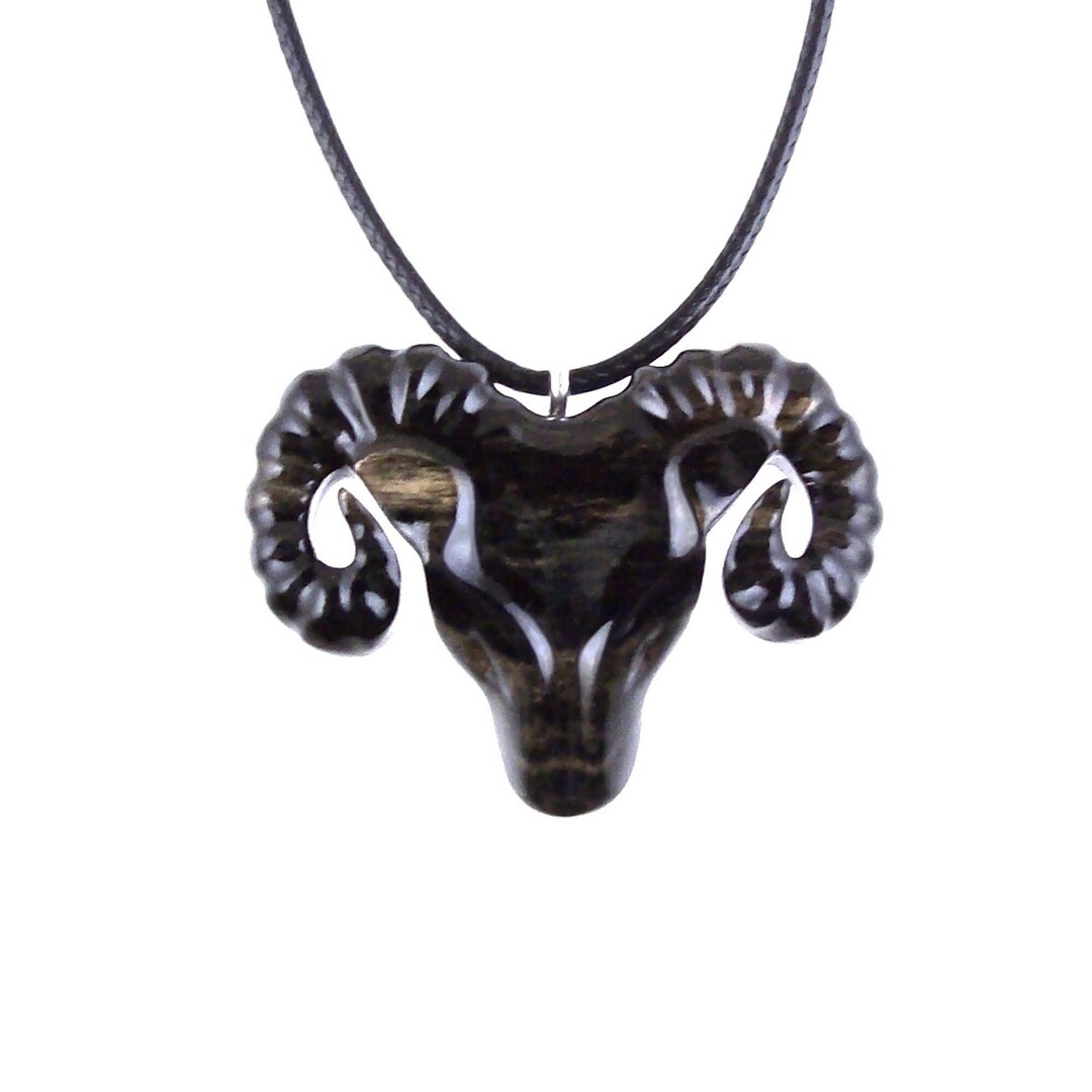 Ram Necklace, Hand Carved Wooden Ram Head Pendant, Mens Wood Necklace ...