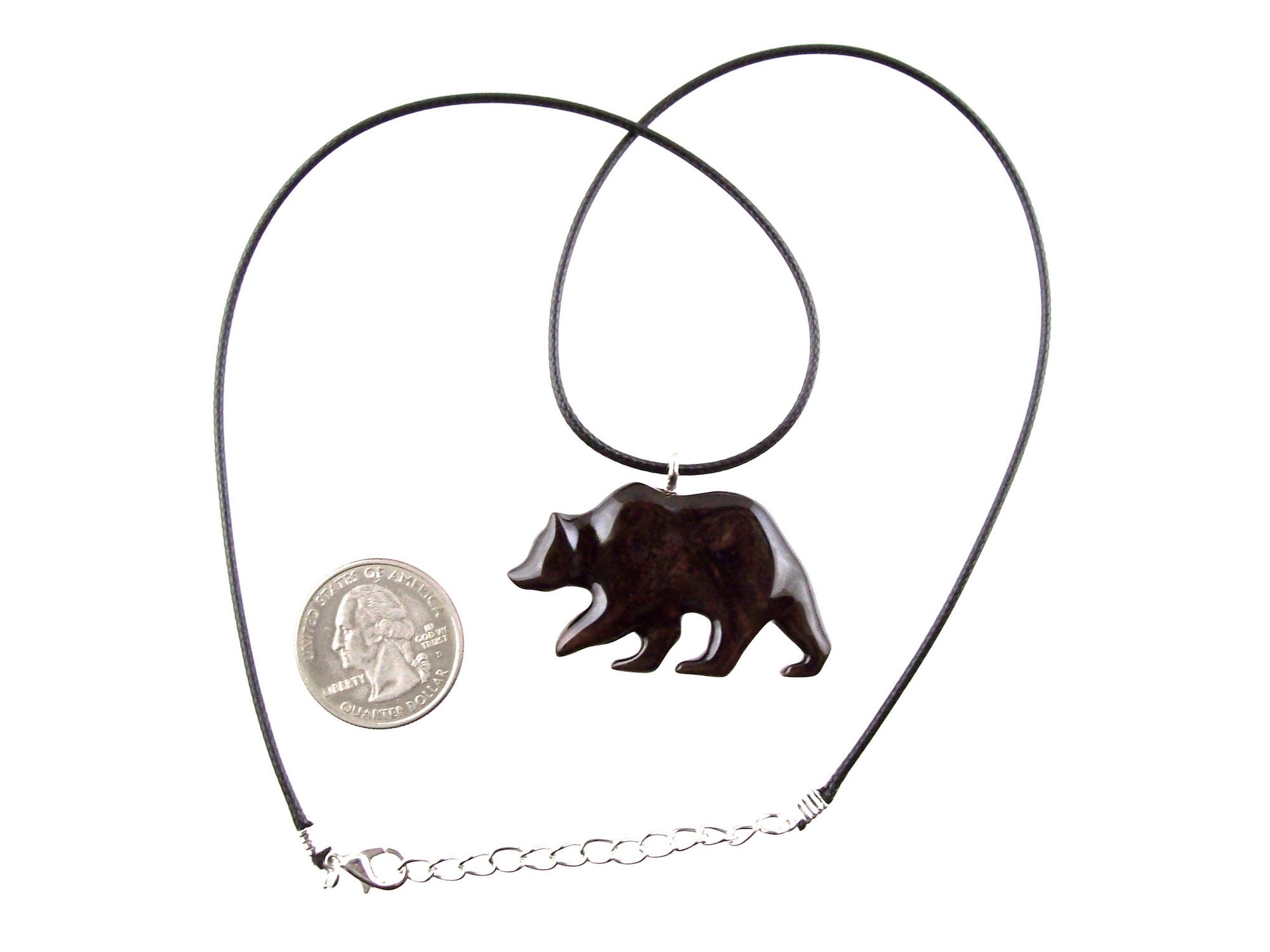 Bear Necklace Wooden Grizzly Bear Pendant for Men or Women | Etsy