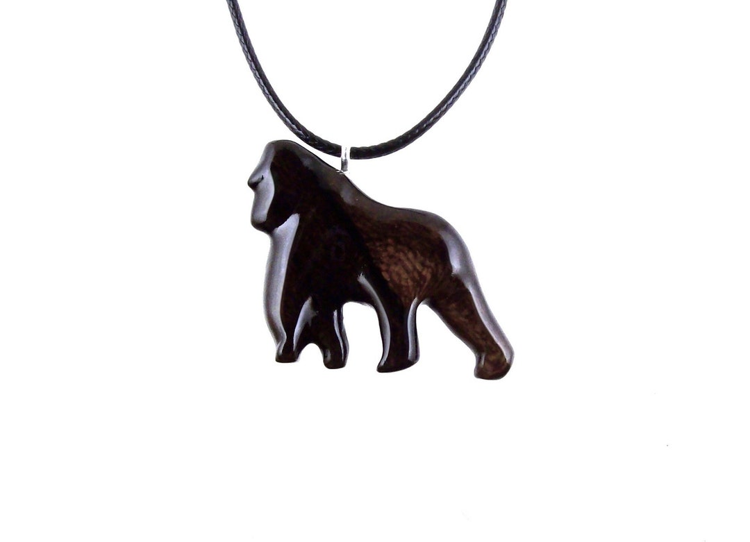 Gorilla Necklace Hand Carved Wooden Gorilla Pendant Animal - Etsy