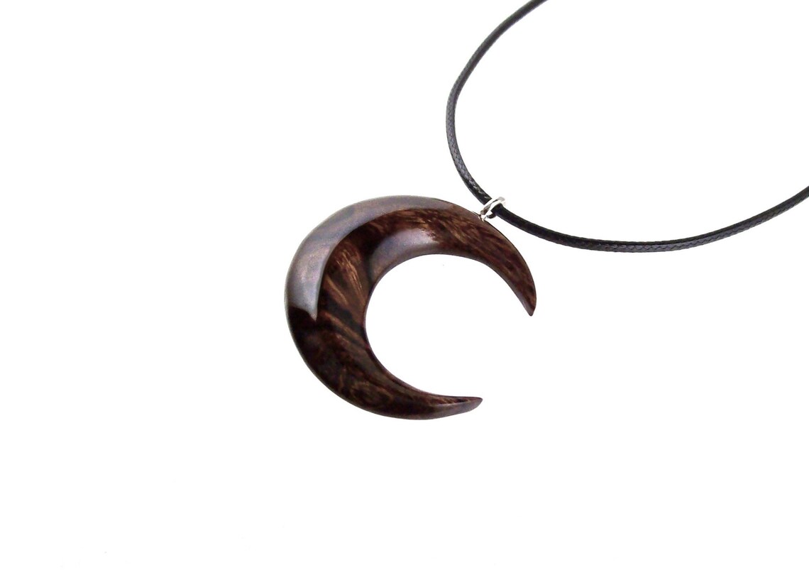 Crescent Moon Necklace Hand Carved Wooden Moon Pendant Wood | Etsy