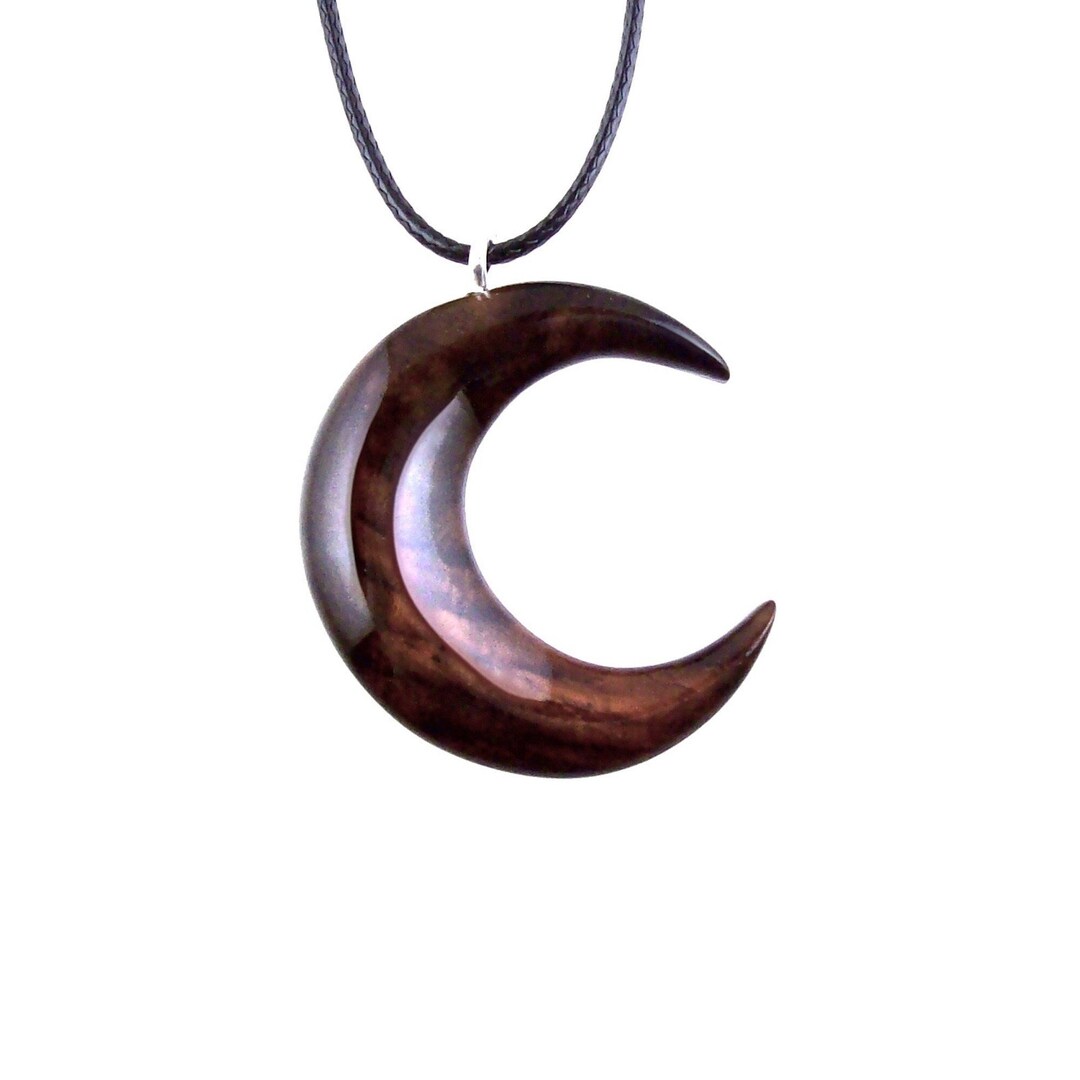 Hand Carved Wooden Crescent Moon Pendant Necklace, Handmade Celestial ...