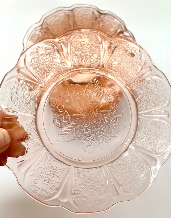 Vintage Pink Depression Glass Cherry Blossom 6 Plates - Etsy