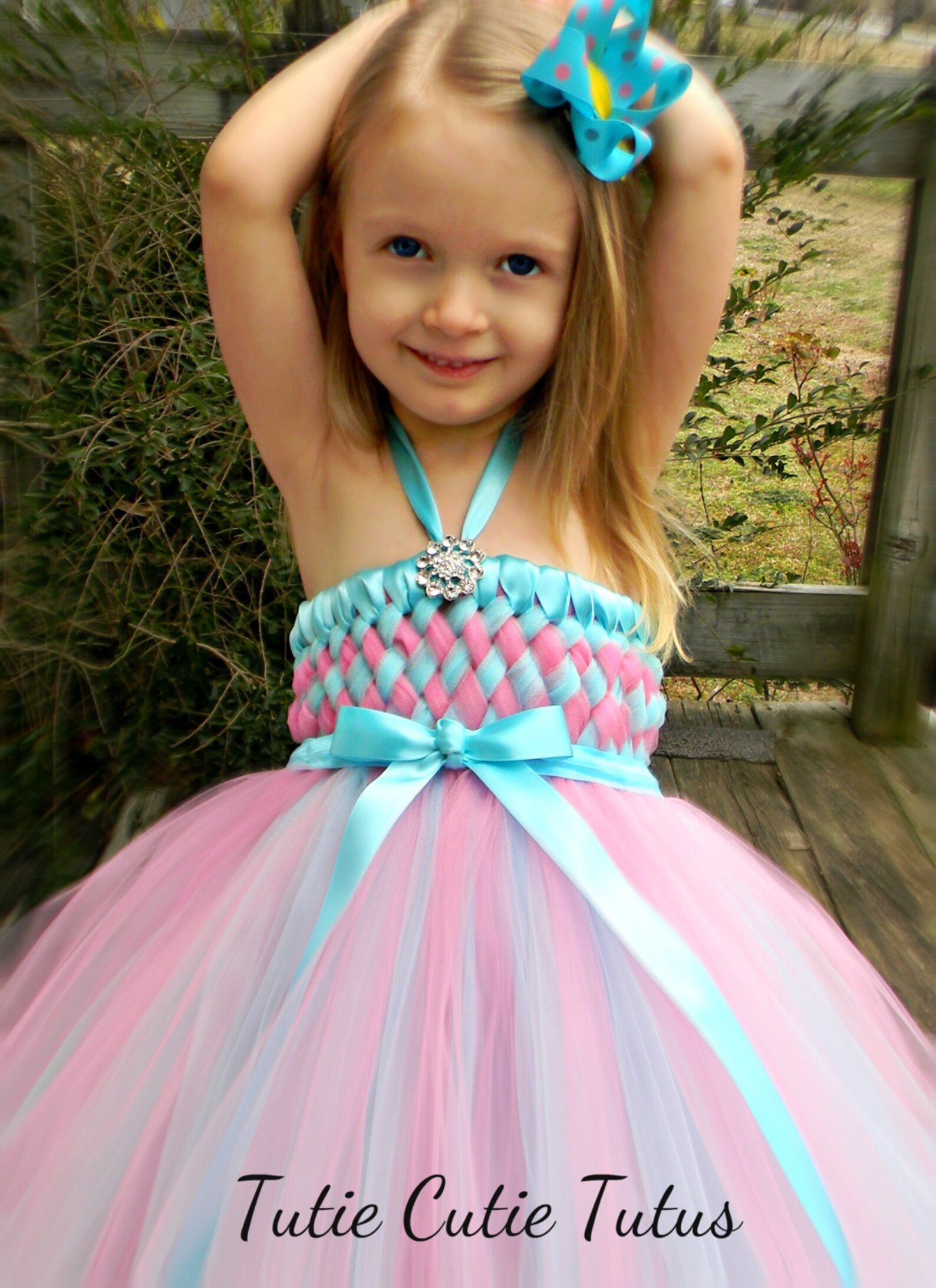 Flower Girl Woven Tutu Dress In Robin Egg Blue And Pink 2t 5t Etsy