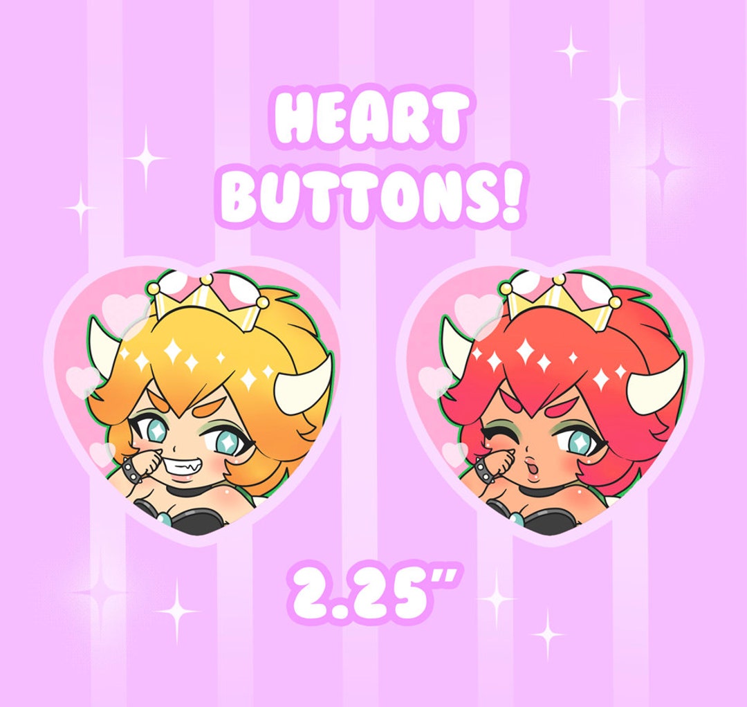 Bowsette Heart Pin Buttons! - Etsy