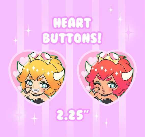 Bowsette Heart Pin Buttons | Etsy