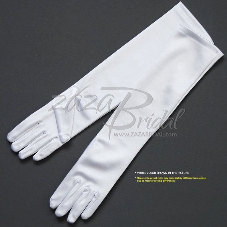 Shiny Stretch Girl’s Long Fancy Satin Dress Gloves Below-the-elbow ...