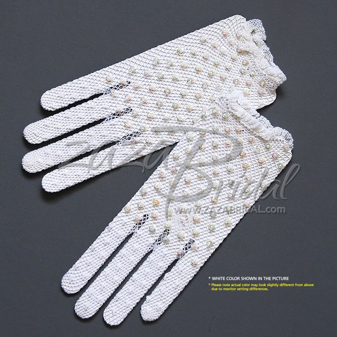 Delicate Stretch Nylon Filet Crochet Gloves With Sequins and Beads - Etsy