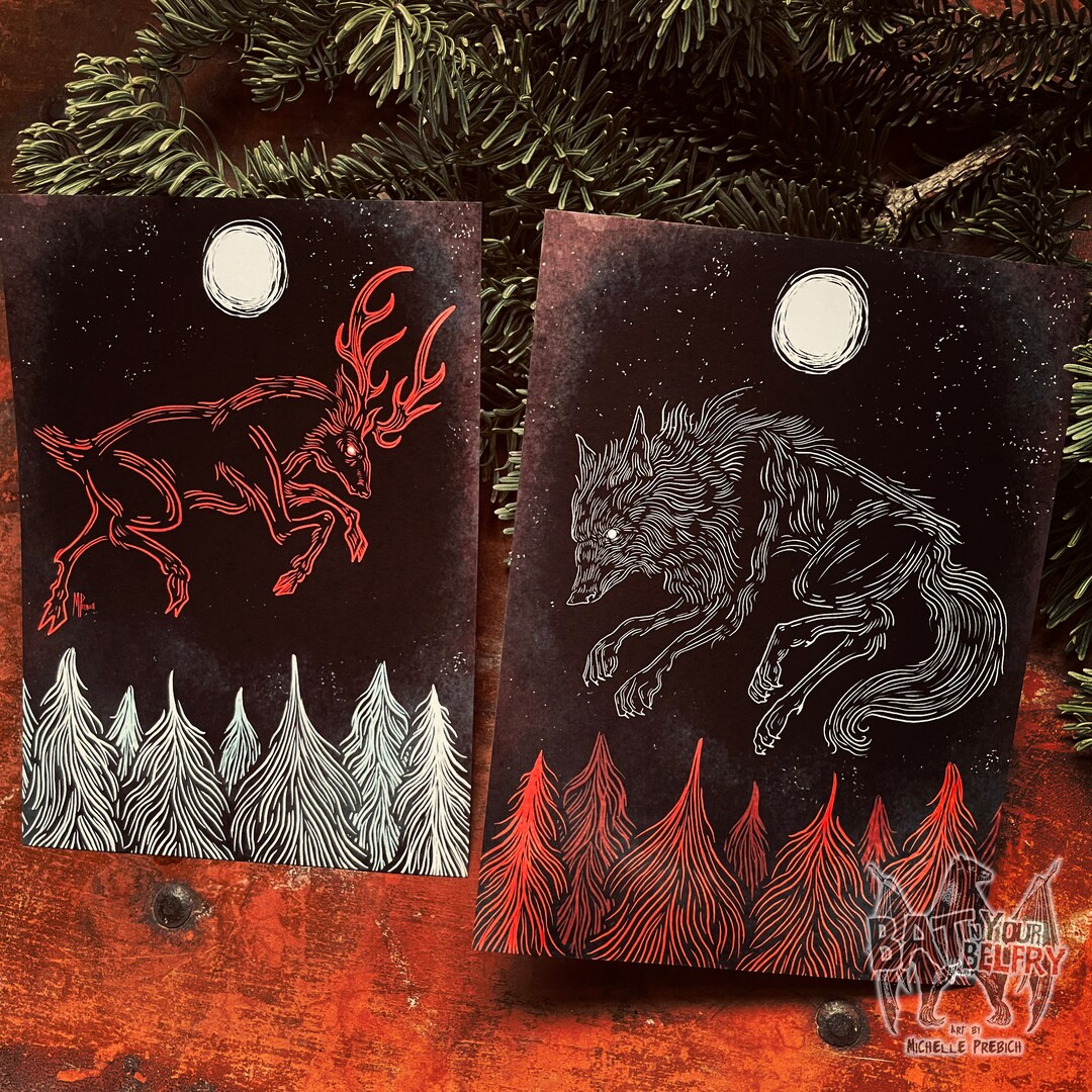 Stag and Wolf Fine Art Print Set - Etsy