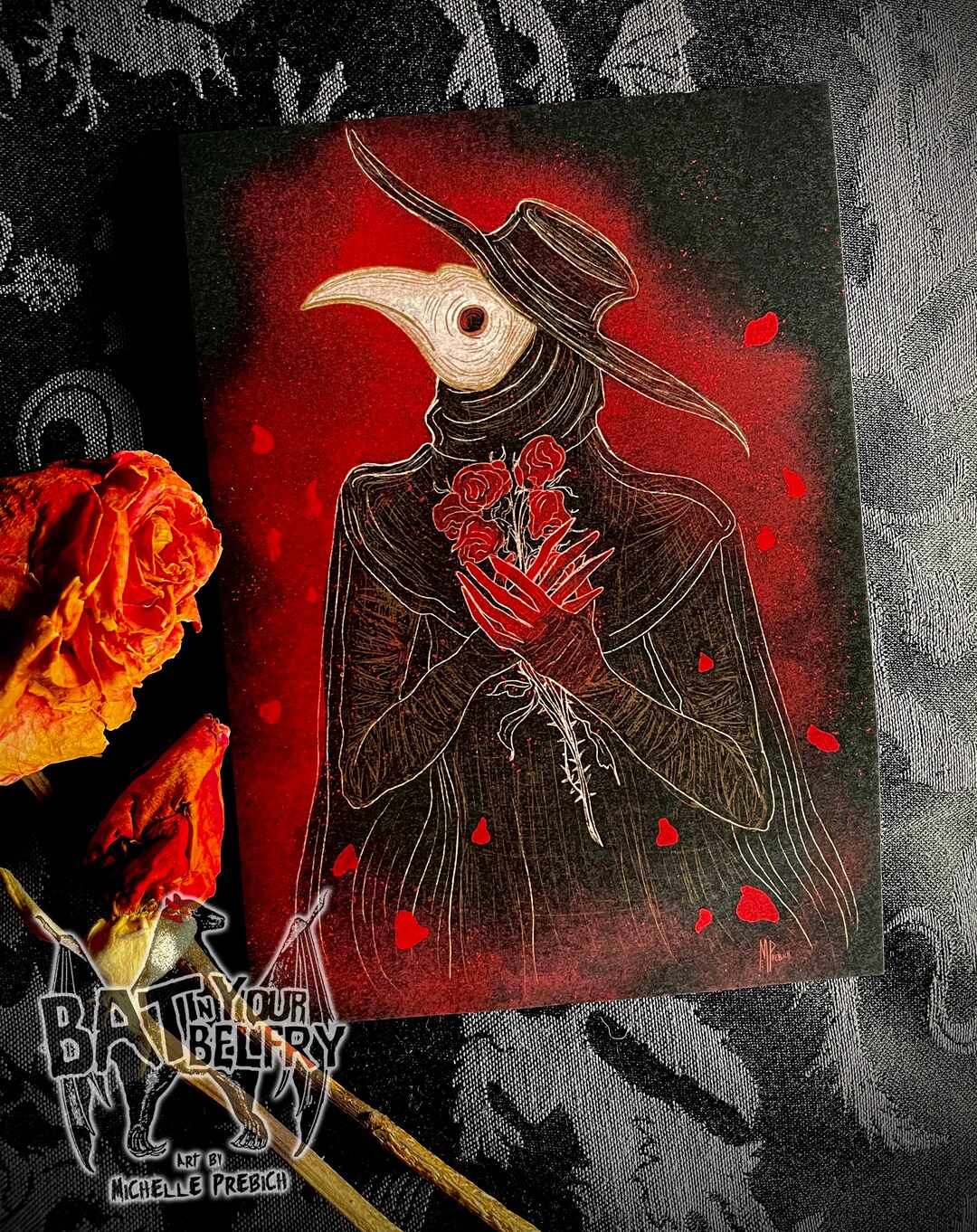 Plague Doctor and Roses Fine Art Print - Etsy