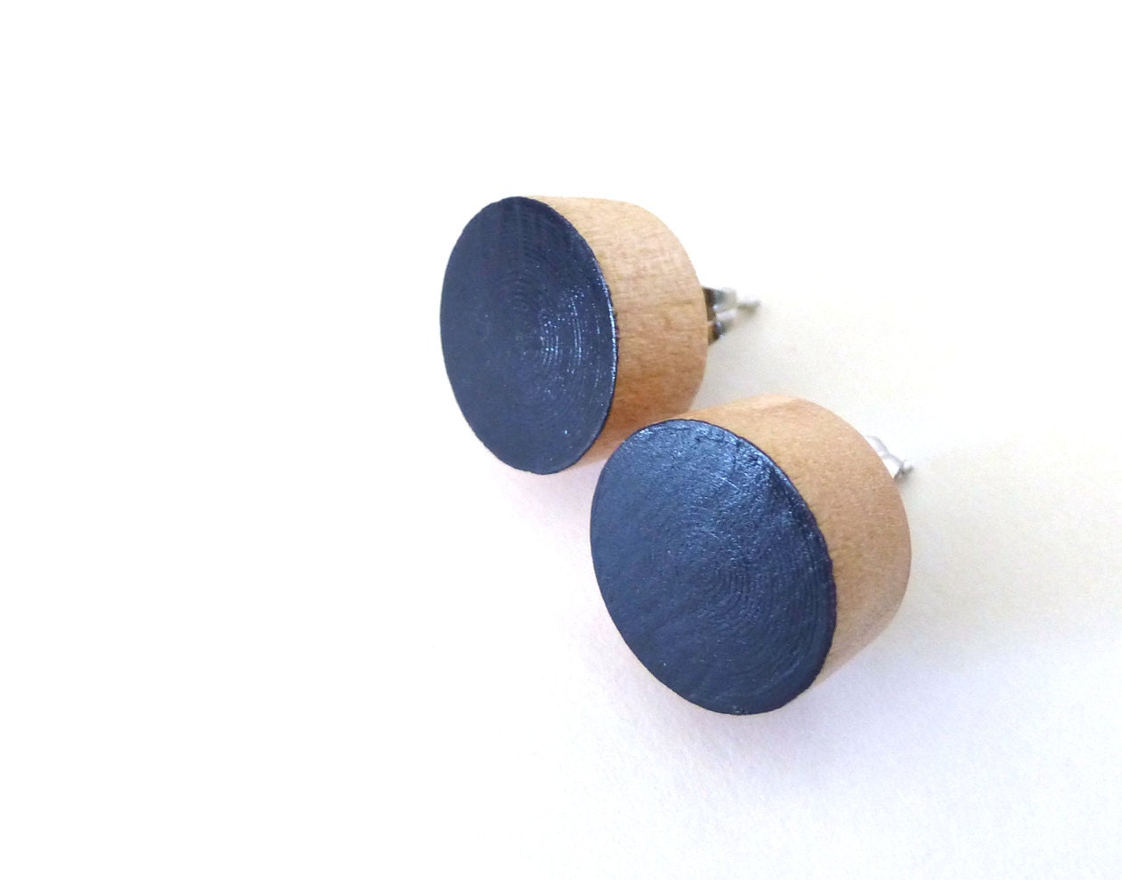 Navy Stud Earrings Wood Post Earrings Dark Blue Posts Blue - Etsy