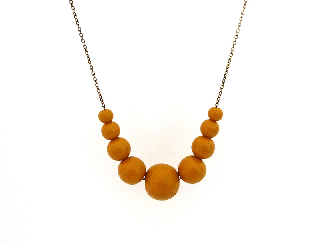 Mustard Yellow Necklace Graduated Wood Bead Necklace Beaded - Etsy