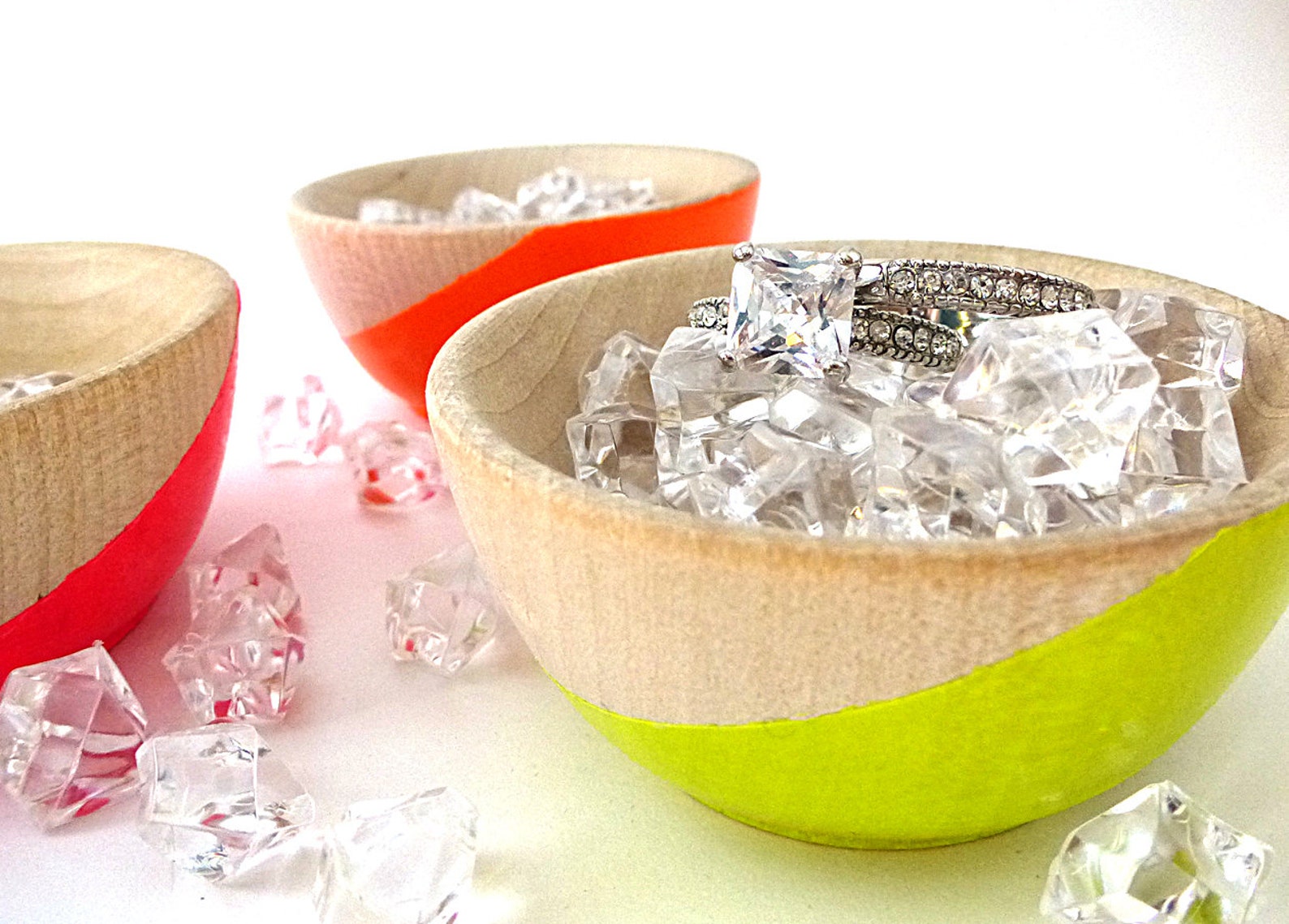 Neon Wood Bowls Neon Slice Bowls Set of 3 Painted Wood | Etsy