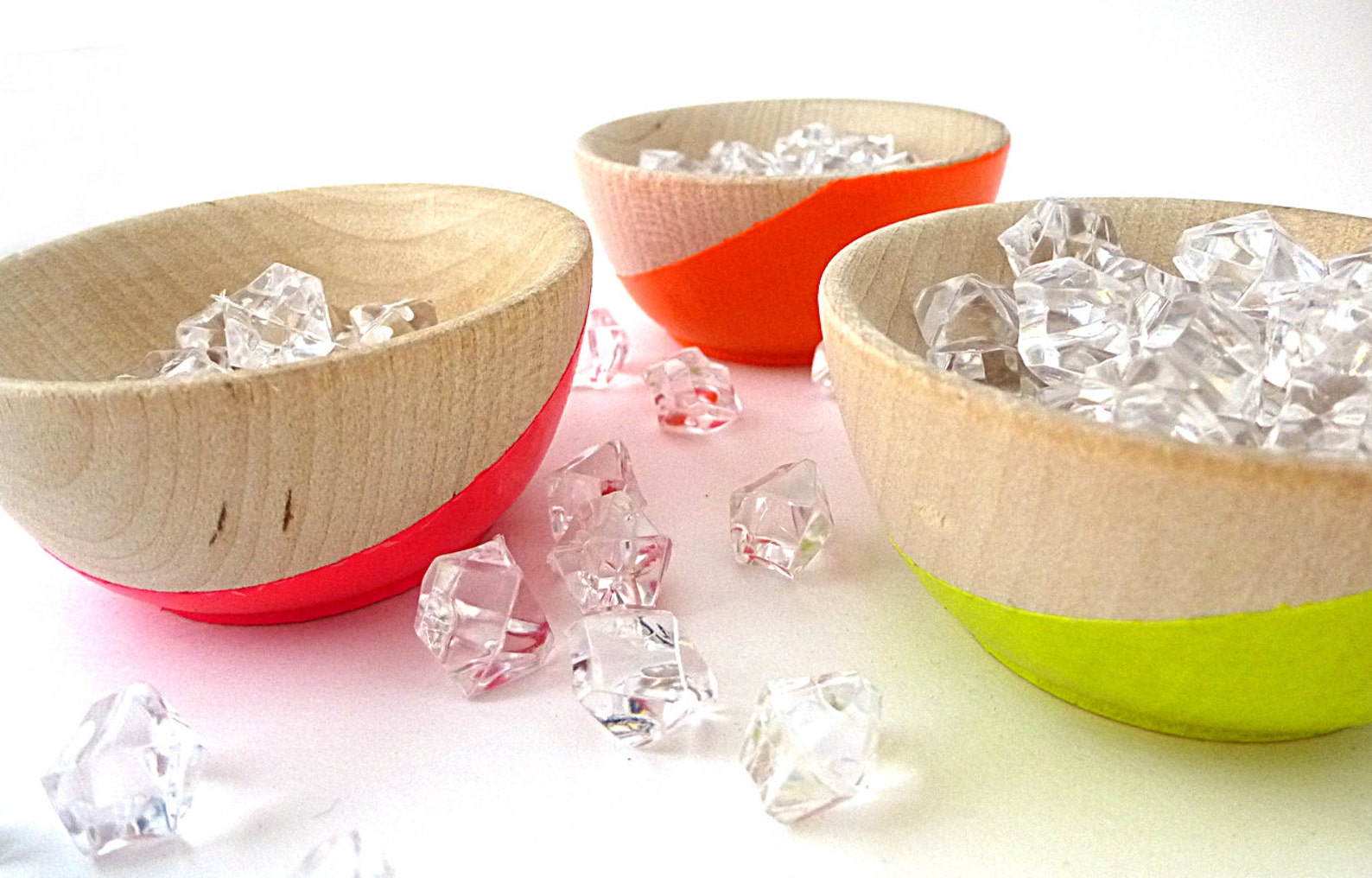 Neon Wood Bowls Neon Slice Bowls Set of 3 Painted Wood | Etsy