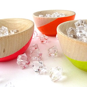 Neon Wood Bowls, Neon Slice Bowls, Set of 3, Painted Wood Bowls, Neon ...