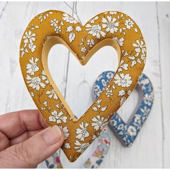 Liberty Fabric Heart Floral Heart Fabric Heart Hanging | Etsy