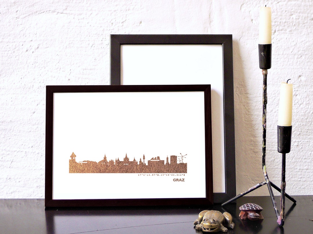 Graz Poster - Personalized - Copper Skyline Art Print Picture Wall - A4 ...
