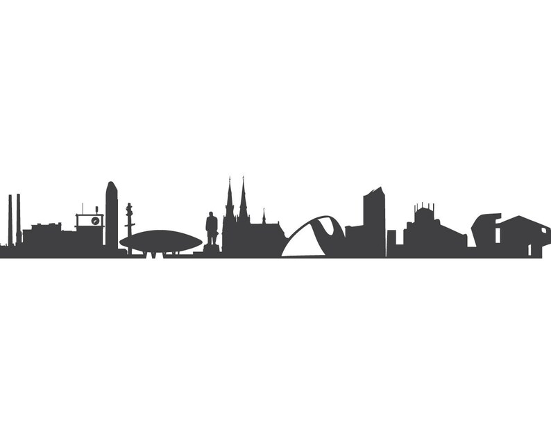 Muursticker Eindhoven Nederland skyline silhouet in grijs, +60 andere ...