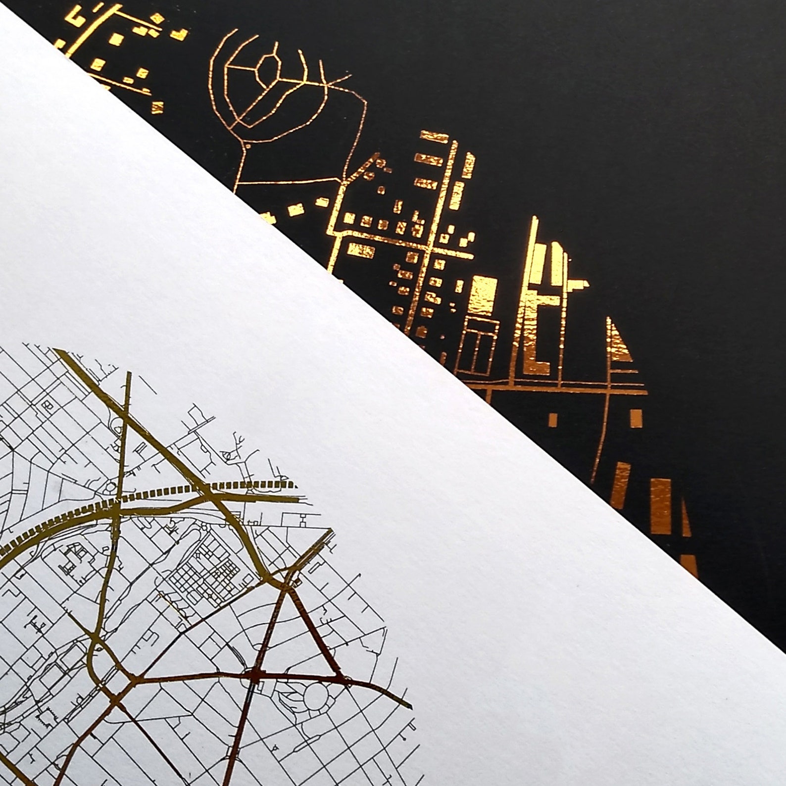 Any Two Locations City Map Print Custom Multi Location Foil | Etsy