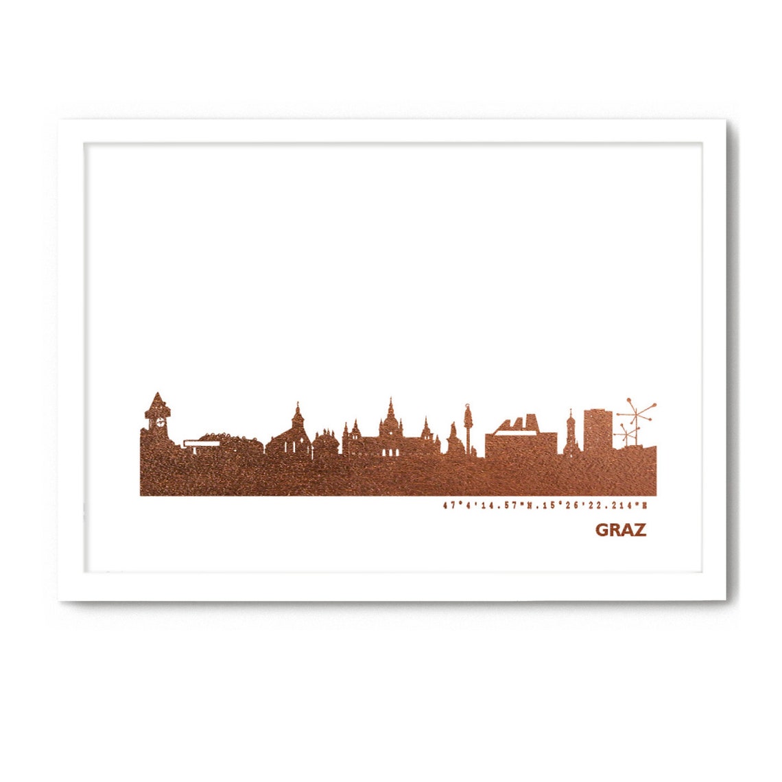 Graz Poster - Personalized - Copper Skyline Art Print Picture Wall - A4 ...