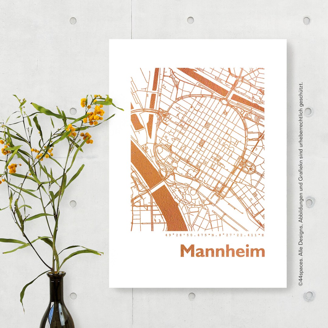 Mannheim Print in Gold Silver Rosegold Copper, Mannheim Poster, Travel ...