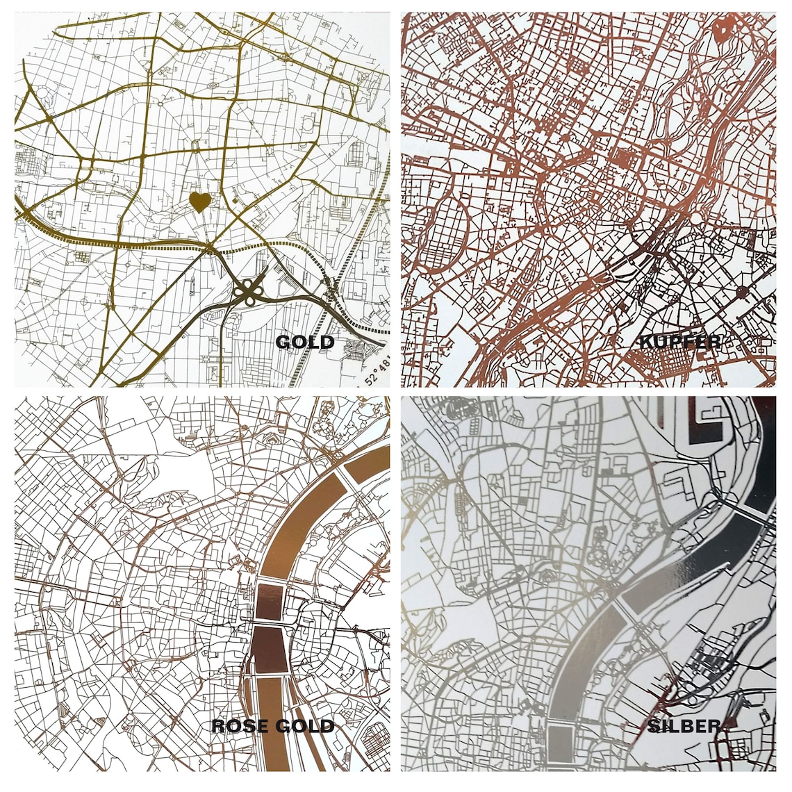 Any Two Locations City Map Print Custom Multi Location Foil | Etsy