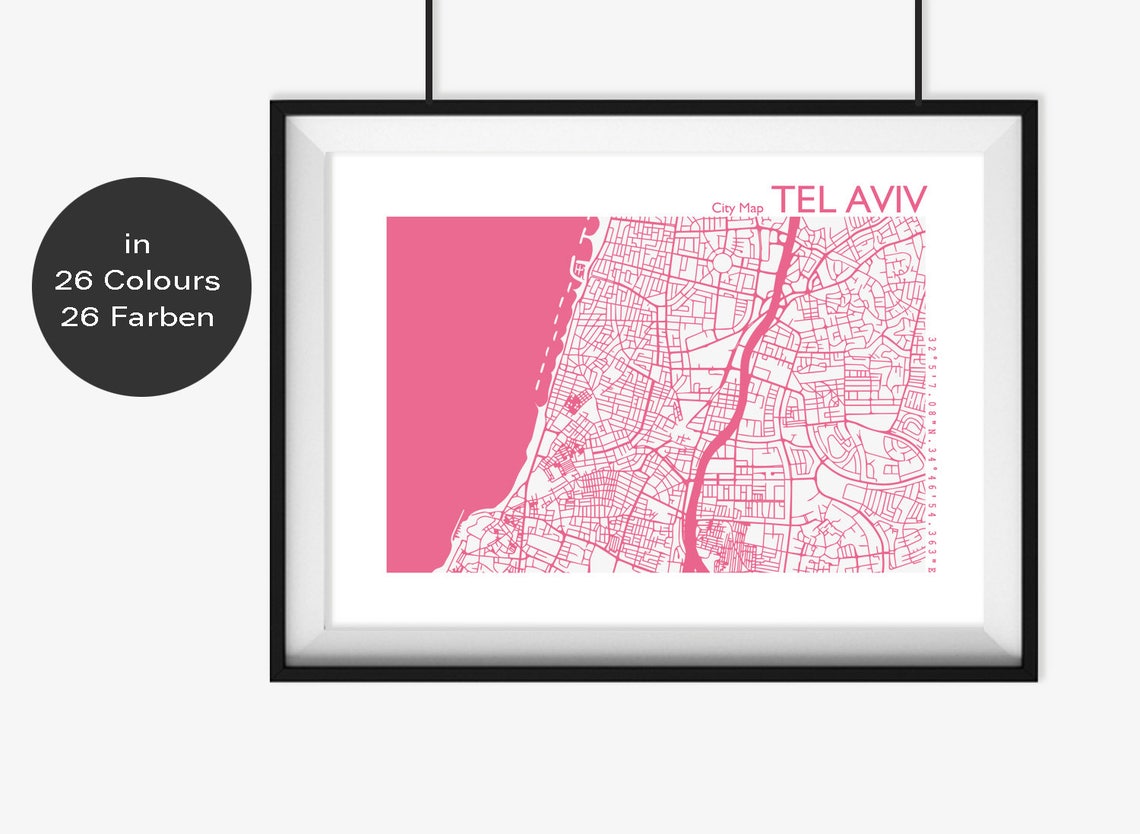 TEL AVIV Stadtplan, Tel Aviv Poster, Stadtkarte Tel Aviv, Tel Aviv ...