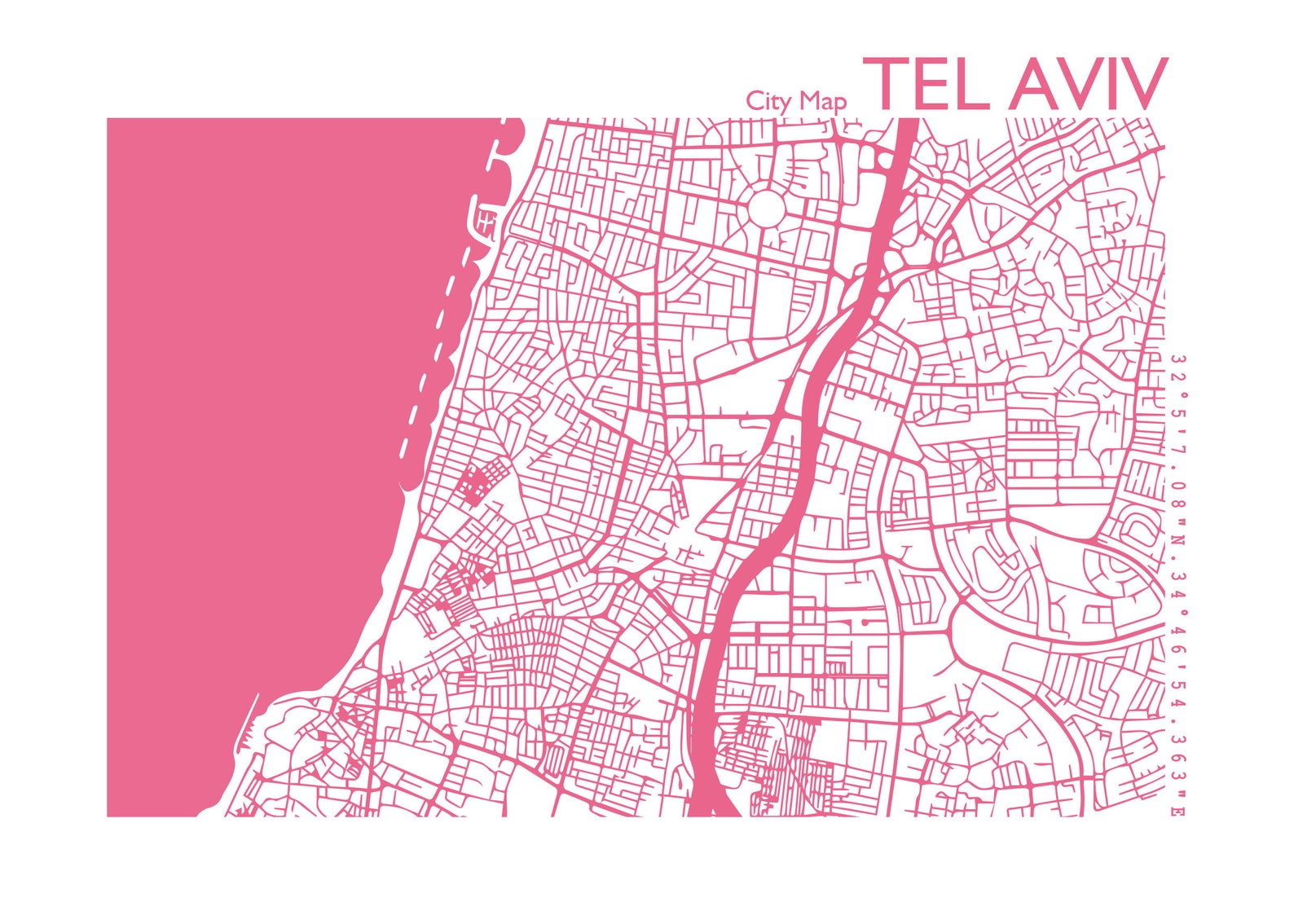TEL AVIV Map, Tel Aviv Travel Map, Tel Aviv Street Map, Tel Aviv Print ...