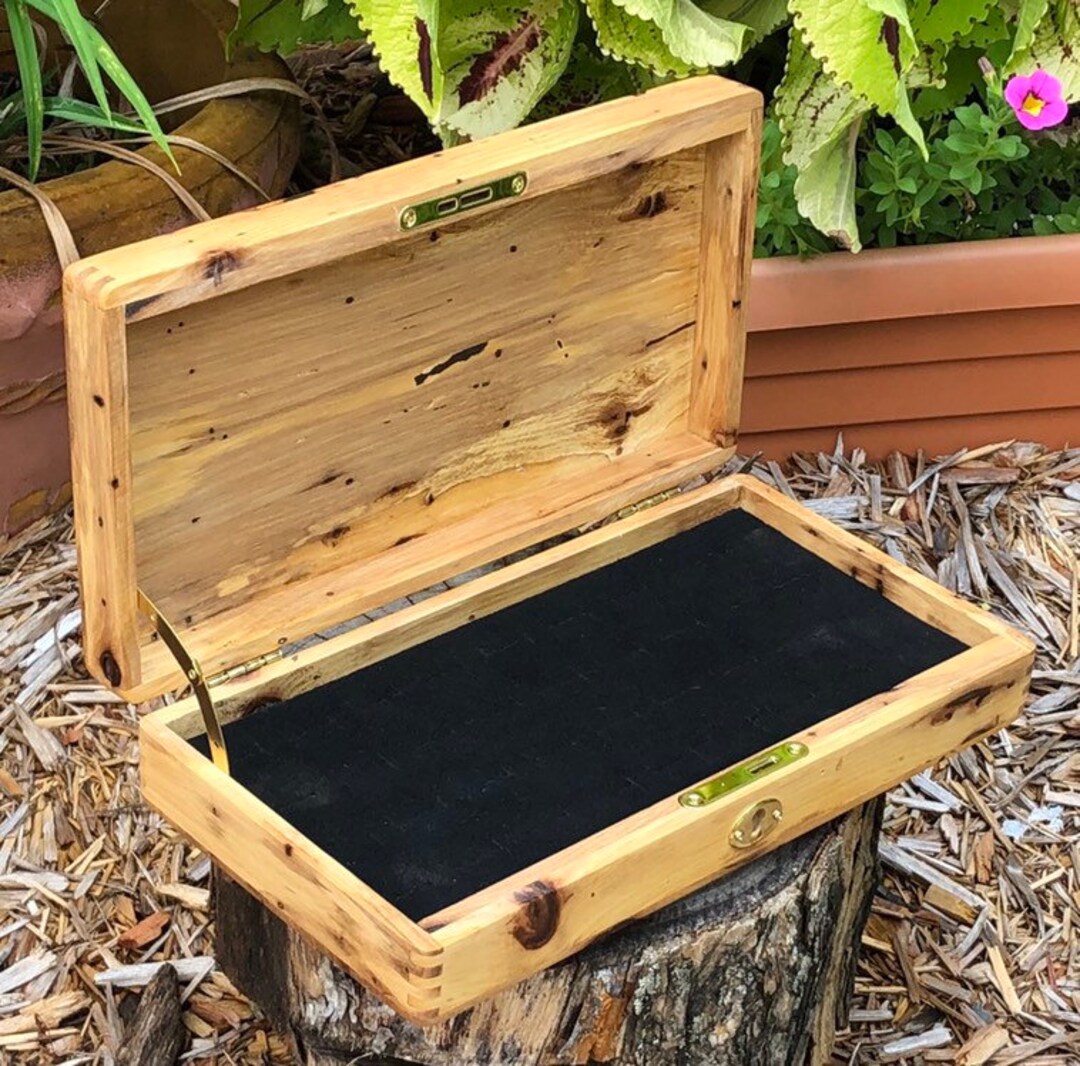 In Stock - Rustic Wood Ring Display Case With Lock. Made of Wormy Hard ...