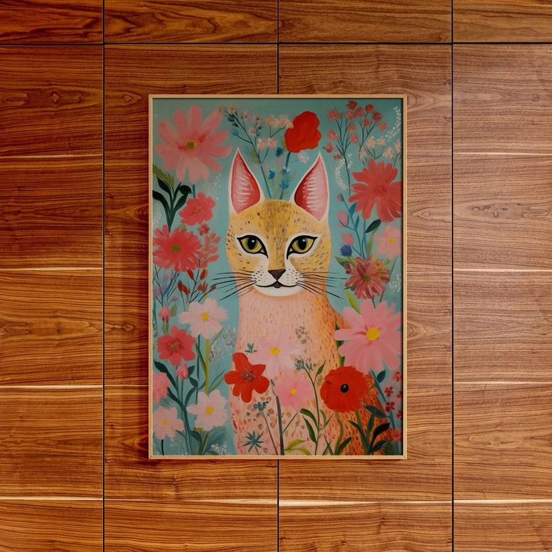 Floral Wildcat Print | Wildlife Oil Painting | Colorful Nursery Wall ...