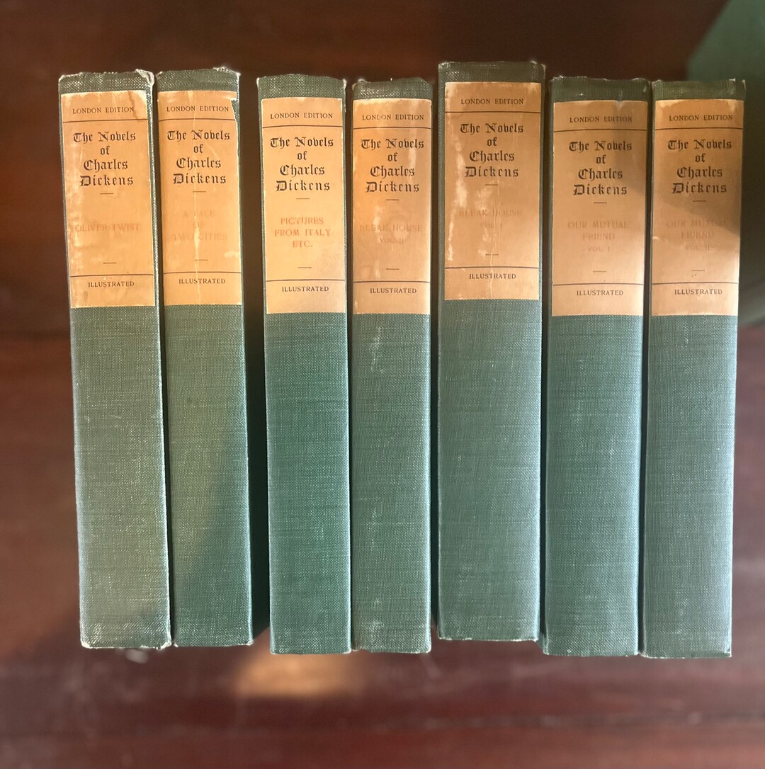 Charles Dickens - Green Cloth Book Bundle for Decor and More - 29 ...